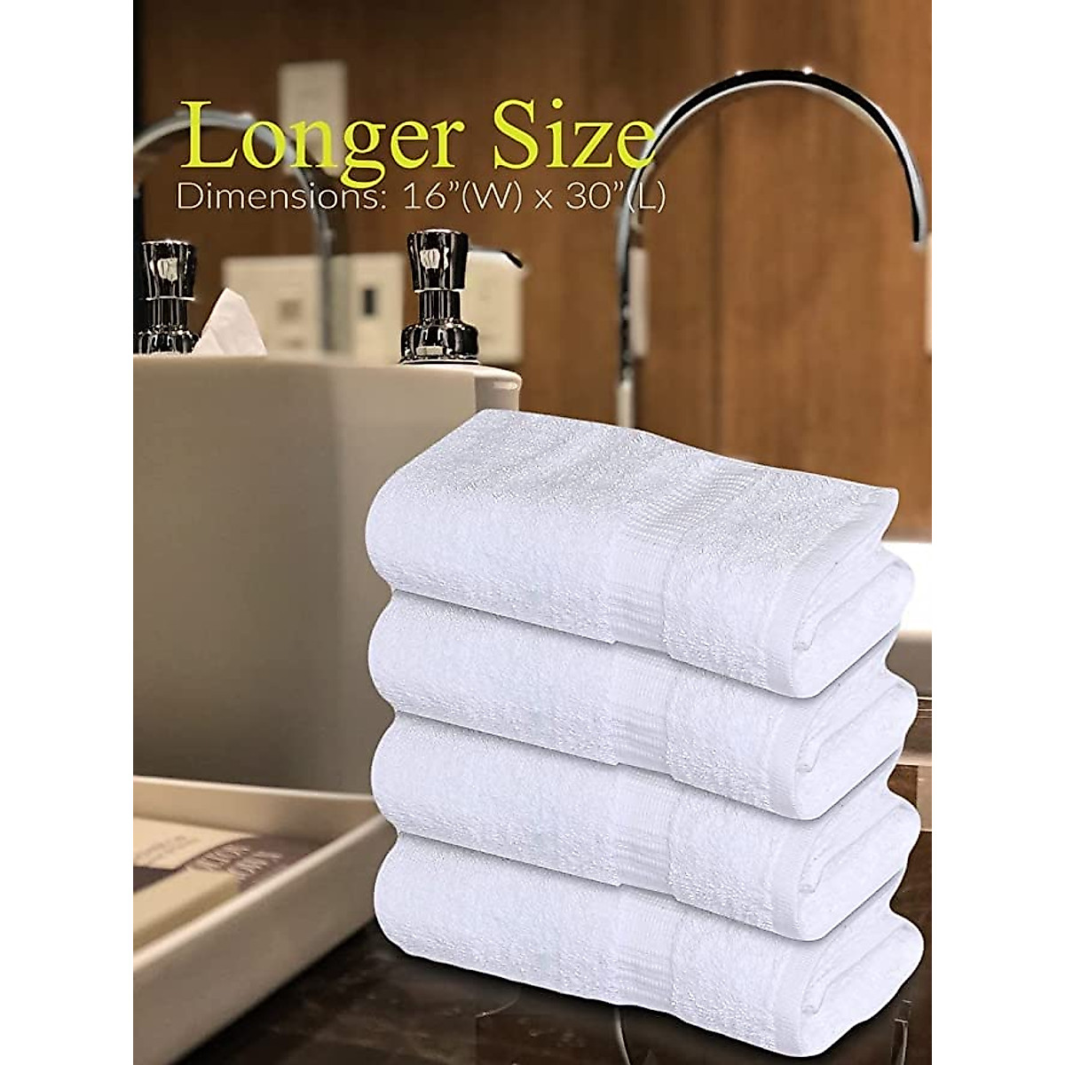 GOLD TEXTILES 120 Pack Premium White Hand Towels 16x30 inches - 100% Ring Spun Cotton Luxury Soft Absorbent & Quick Dry, Large Bathroom Hand Towel Perfect for Hotel, Salon,Gym & Spa (120 White)