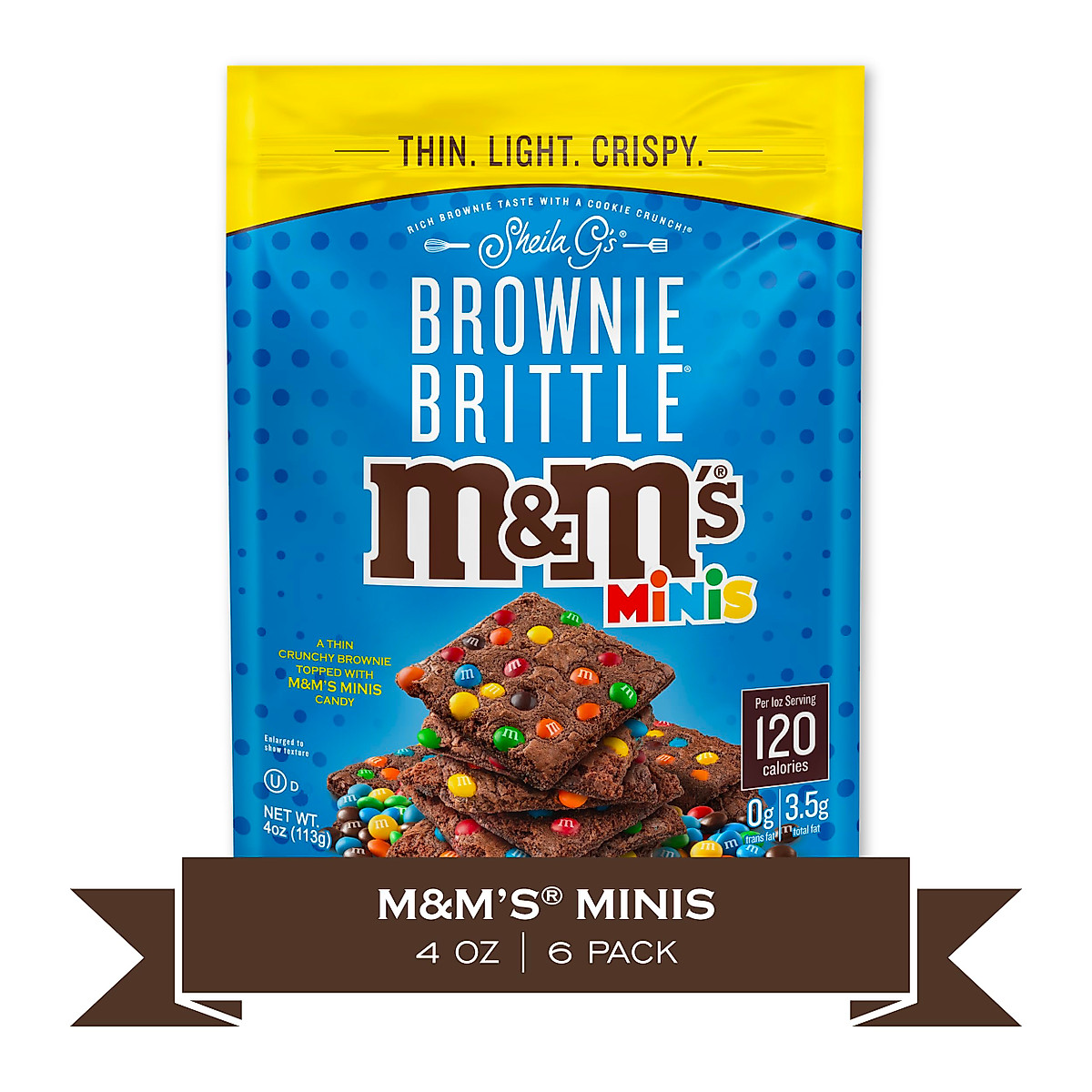 Brownie Brittle Sheila G's M&M Sweet Chocolate Crispy Snack-Rich Brownie Taste with a Cookie Crunch- 4 Oz Bag,(Pack of 6)