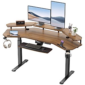 EUREKA ERGONOMIC Standing Desk Adjustable Height, Computer Desk w Keyboard Tray 72" Gaming Music Studio Desk LED Monitor Stand,Dual Motor,Slot Design,Walnut