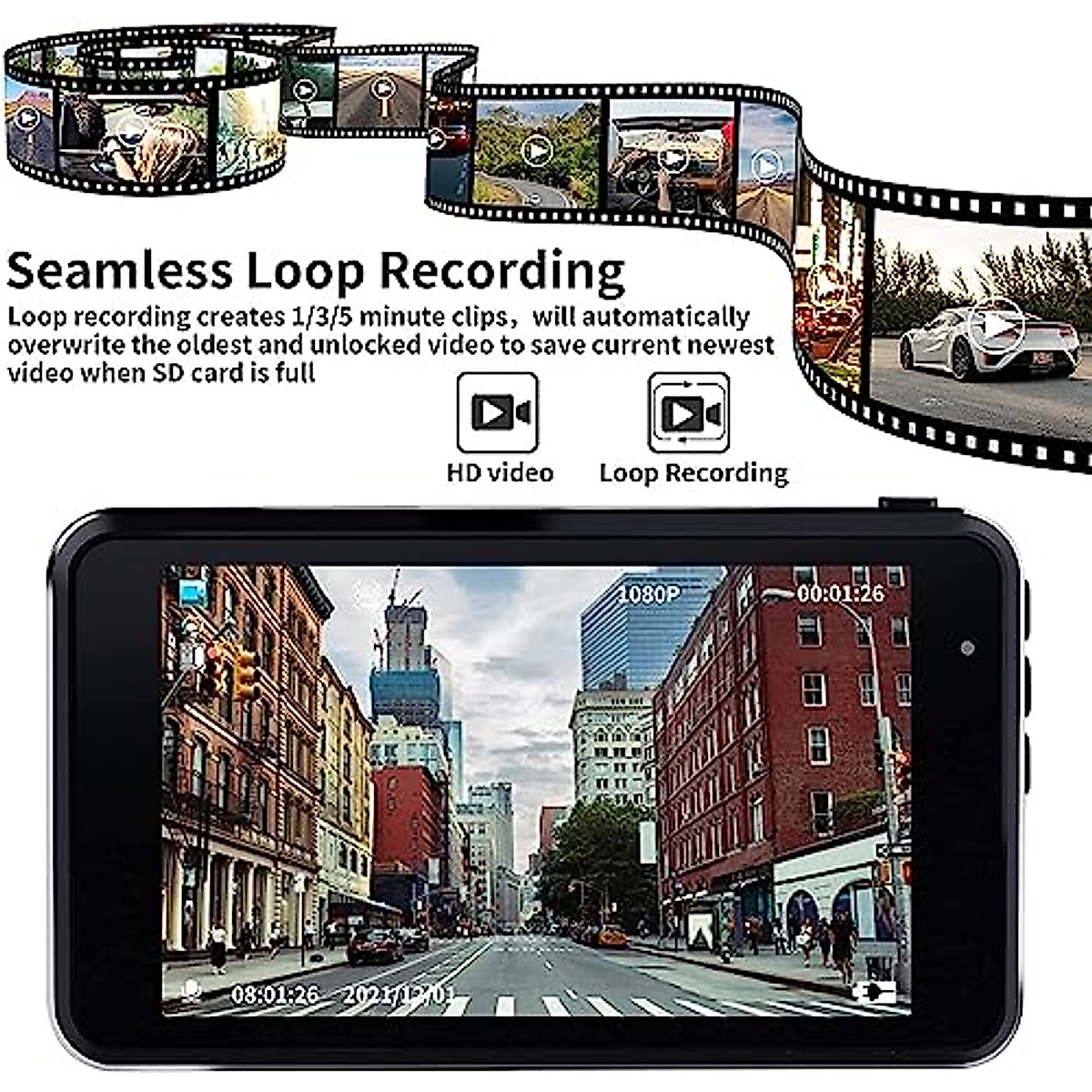 LAMONKE Dash Cam, 1080P Dash Camera for Cars with 4Inch LCD Display, Dash Cam Front with 170° Wide Angle, Loop Recording, Parking Monitor, WDR Night Vision, Support 64GB Max