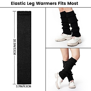 Clothirily Leg Warmers - Fashion Knit Neon Leg Warmers for Women 80s Sports Party Yoga Accessories 2 Pairs, Black