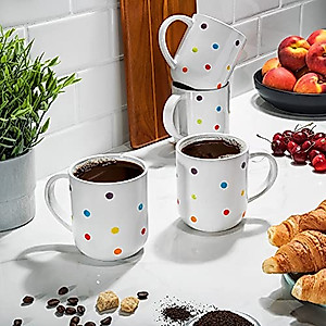 Francois et Mimi, Set of 6 Large 16 Ounce Ceramic Coffee Mugs (White Polka Dot)