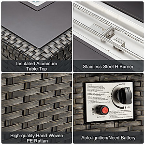 GYUTEI Fire Pit Table,Propane Fire Pits for Outside,44in 50,000 BTU Auto-Ignition Gas Fire Table w/CSA Certification,Outdoor Fire Pit for Garden Patio (Black)