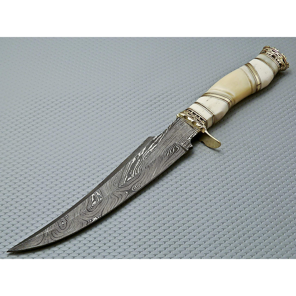 Skokie Knives Custom Hand Made Damascus Steel Hunting Fixed Blade Knife Handle Camel Bone
