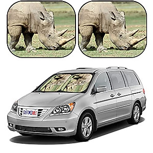 Maizi Sun Cover for Car Windshield 2pcs Universal Fit Sun Covers for Car Windshield Fits Most Wagon, Small Car, Pickup Truck, Van Image ID: African White Rhino Lake Nakur American-Made Product