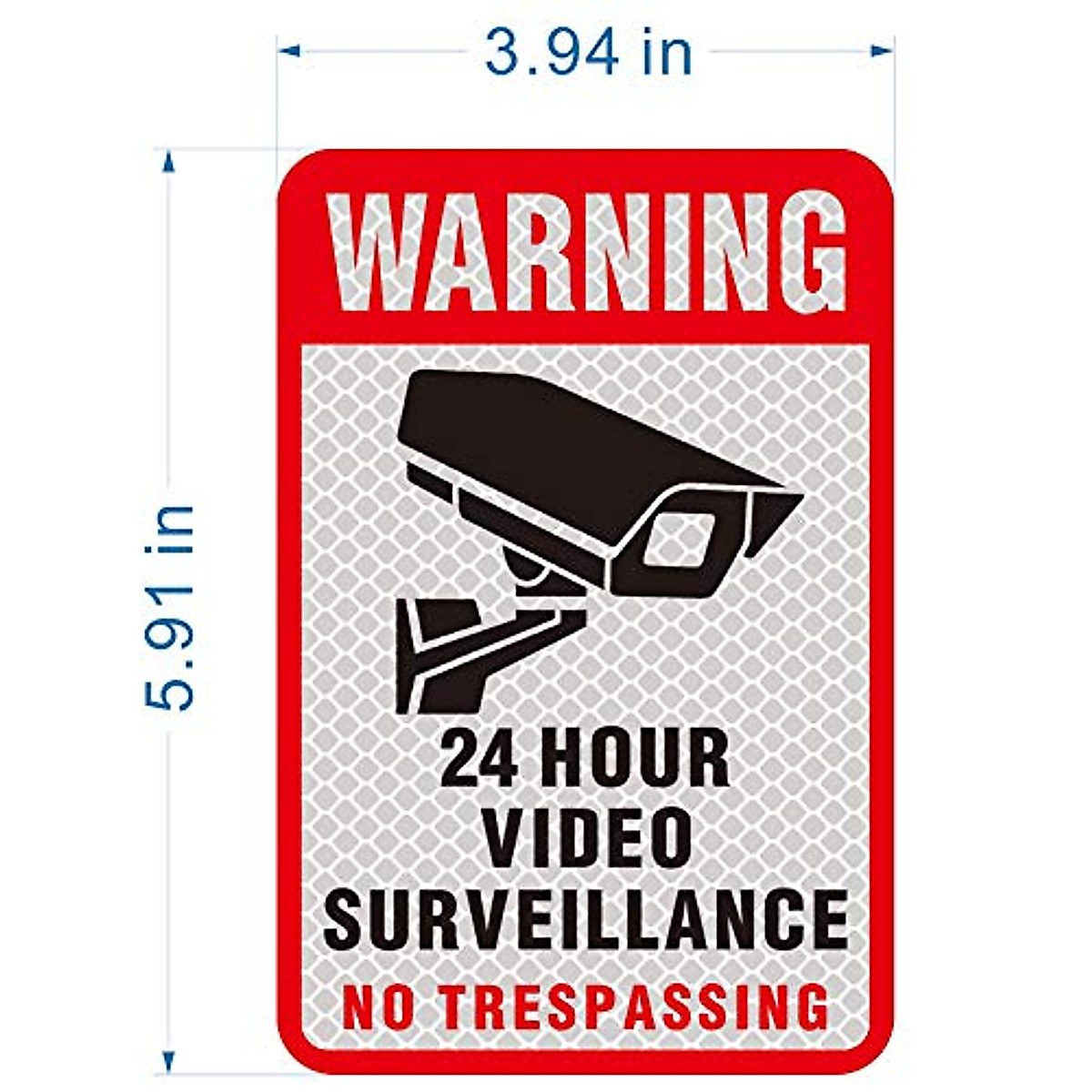 5 Pieces 24 Hours Video Recording Surveillance No Trespassing Sign Sticker. Self Adhesive 5.9 X 4 Inch, It Is Made of Reflective Film,Printed With UV Ink,Waterproof and Sunscreen, Not Fade.