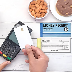 Money and Rent Receipt Book 5 Pack/250 Sets, 2-Part, 2.75"x6" Carbonless Copy Receipt Book with Cardboard and Waterproof Cover (50 Sets Per Book)