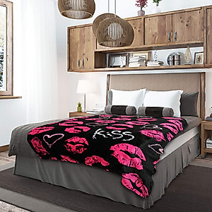 Infinity Republic - Kiss Kiss Black & Pink Soft Fleece Throw Blanket for Valentines Day Gifts- 50x60 Perfect for Living Rooms, Bedrooms, Kids' Rooms, Outdoors