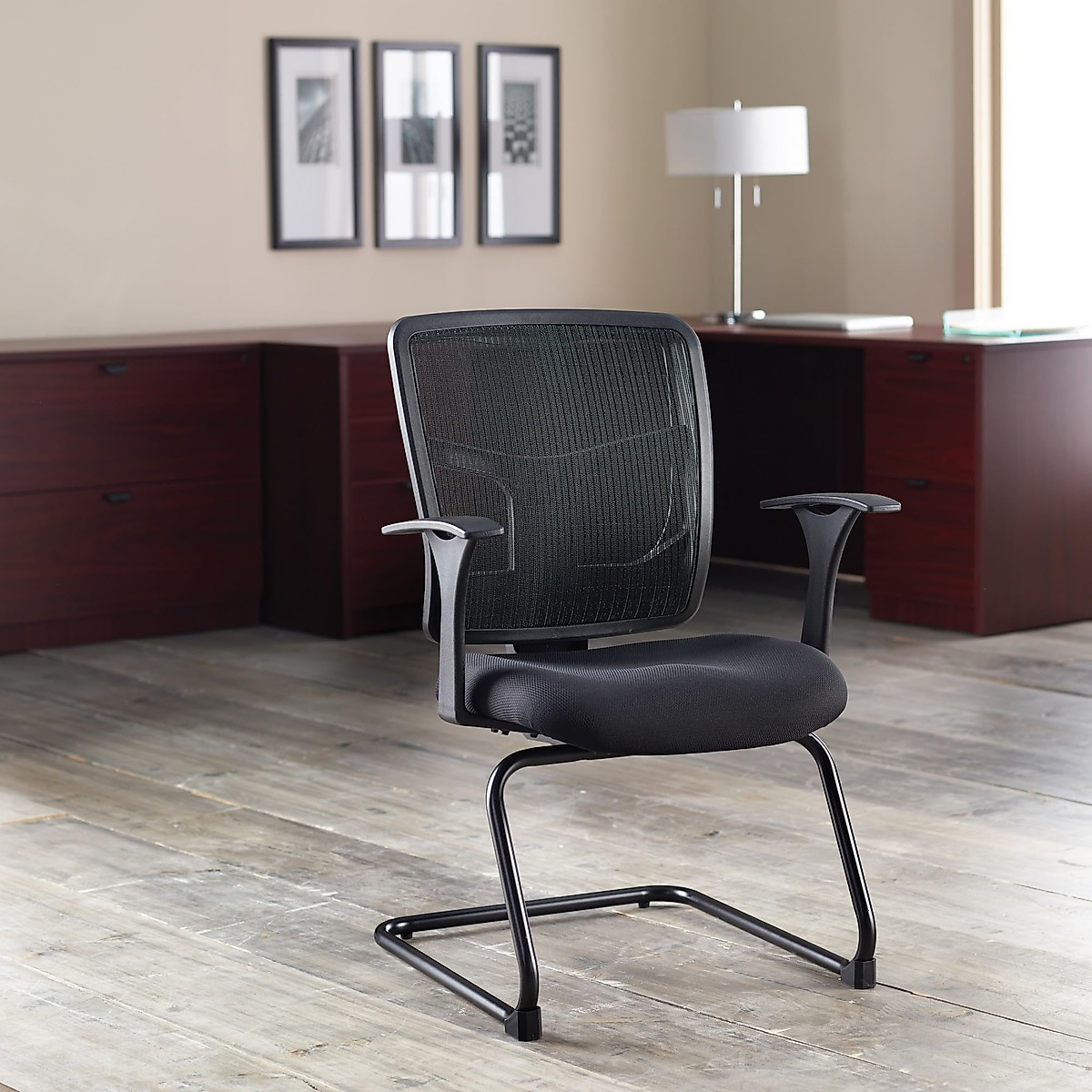 Lorell ErgoMesh Series Mesh Side Arm Guest Chair, Black