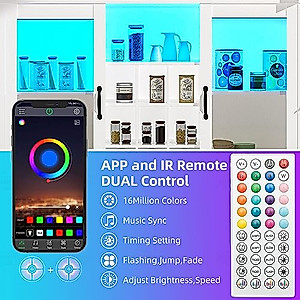 Vinctik 6&Fox Farmhouse LED Coffee Bar w/60000-color Lights,Power Outlet,7 Hooks,9Wink Racks,Adjustable Shelf for Tea Liquor Wine.Sliding Glass Door