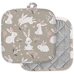[Pack of 2] Pot Holders for Kitchen, Washable Heat Resistant Pot Holders, Hot Pads, Trivet for Cooking and Baking ( Easter Design Bunnies )