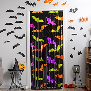 Mega-L Halloween Party Decorations 2 Pack Green Orange Purple Bat Pattern Photo Booth Props, 3.3 X 6.6 ft Halloween Foil Fringe Curtains, Halloween Photo Backdrop Streamers Halloween Party Supplies