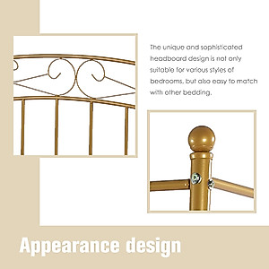 AUFANK Queen Size Canopy Bed Frame Four-Poster Metal Platform Bed with Headboard and Footboard Sturdy Heavy Duty Steel Slat Support No Box Spring Needed Gold