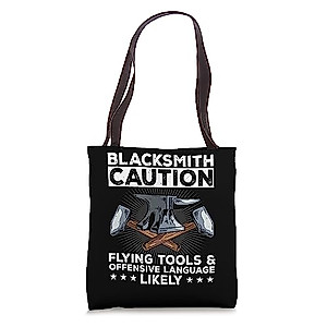 Blacksmith Caution Flying Tools Anvil Forge Forging Hammer Tote Bag