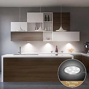 HURYEE Under Cabinet Lighting Puck Lights, 12V Linkable Led Puck Lights, Plug in/Hardwired, LED Driver, Dimmable Transformer Compatible with Most Dimmer Switch, 8 Pack Daywhite 6000K