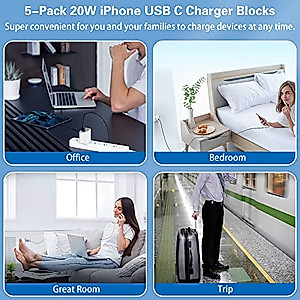 USB C Wall Charger, 20W PD Power Adapter Charging Block, iSeekerKit 5 Pack Fast C Charger Compatible with iPhone14 13 12 11 Pro/Pro Max SE/X/XS, Pad Pro, Galaxy S20 S10 S9 A01 A11,Pixel 5 4a 3a Black