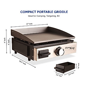 Flame King Flat Top Portable Propane Cast Iron Grill Griddle Tabletop, RV or Wall Mounted, Stand on Floor for Outdoor Camping, RV, Marine,Black | Flame King Propane 12ft RV Quick Connect Hose Adapter