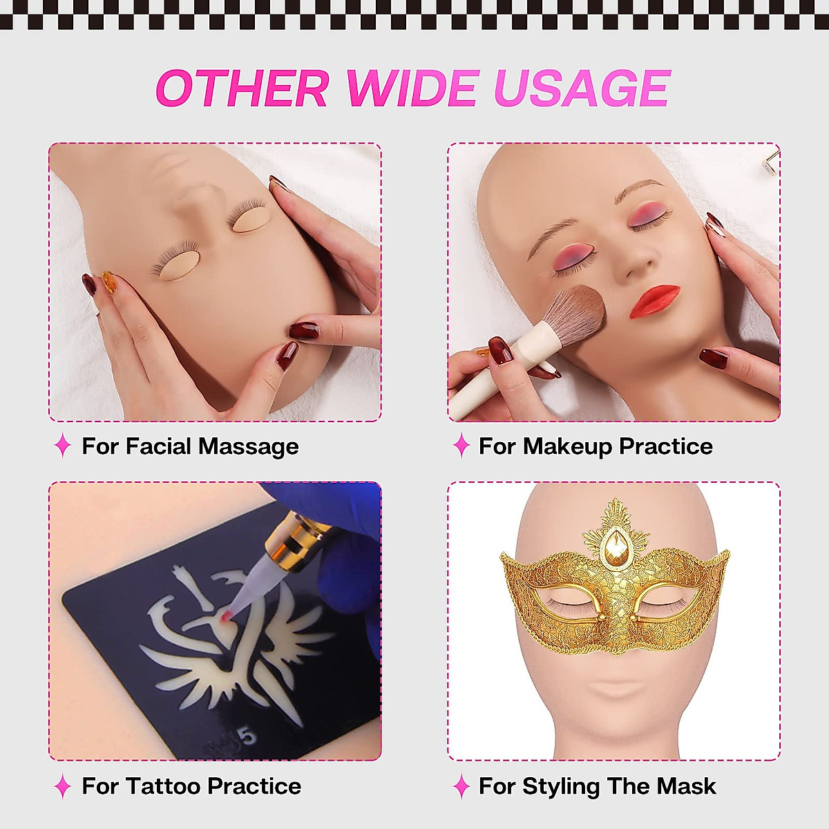 Lash Mannequin Head, CALAILIS Mannequin Head, Eyelash Extension Mannequin Head, Doll Head for Lash Extensions, Eyelash Mannequin Head with 4 Pairs Removable Eyelids (Skin Colour)