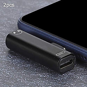 2Pcs Type-C to 3.5MM Audio Adapter,2 in 1 Type-C to 3.5mm Headphone Jack Adapter with Type-C Charging Port, Aluminum Alloy Audio Cable Adapter,Suitable for C-Type Phones, Tablets, PC(Black)