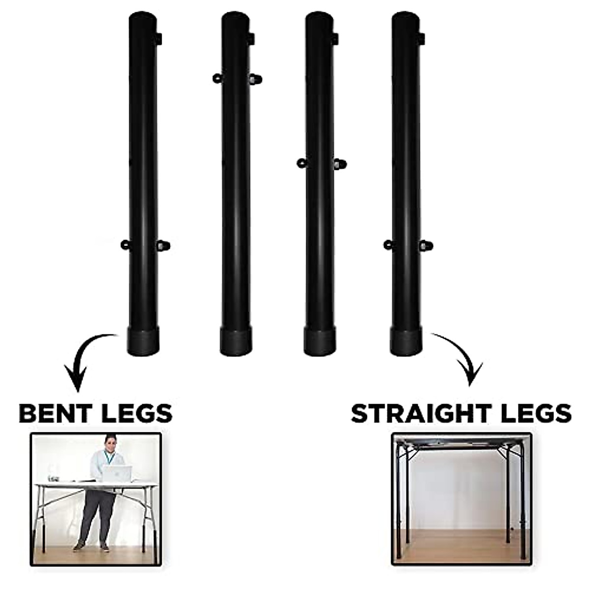 TEH SMART Table Leg Extenders for Folding Table – 4-Pack Table Risers for Straight and Bent Legs – Highly Durable Steel Construction – 16 Inches Height – Ideal for Back Pain (Black, 400x35)