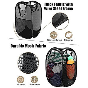 HOUSE AGAIN Mesh Popup Laundry Hamper, [Reinforced] Collapsible Laundry Basket, Foldable Pop Up Hamper with Durable Handles, Easy to Open and Fold for Dorm, Laundry Room, Bedroom, RV, (Black)