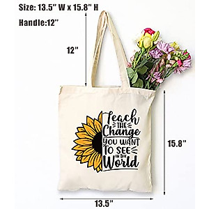 Teach the Change You Want to See in the World - Shoulder Bag Shopping Bag Tote Bag - Appreciation Gifts for Teachers - Birthday Christmas Back To School Gift for Teacher
