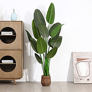 FOPAMTRI Artificial Bird of Paradise Plant 6 Feet Fake Palm Tree with 13 Trunks Faux Tree for Indoor Outdoor Modern Decoration Feaux Plants in Pot for Home Office Perfect Housewarming Gift