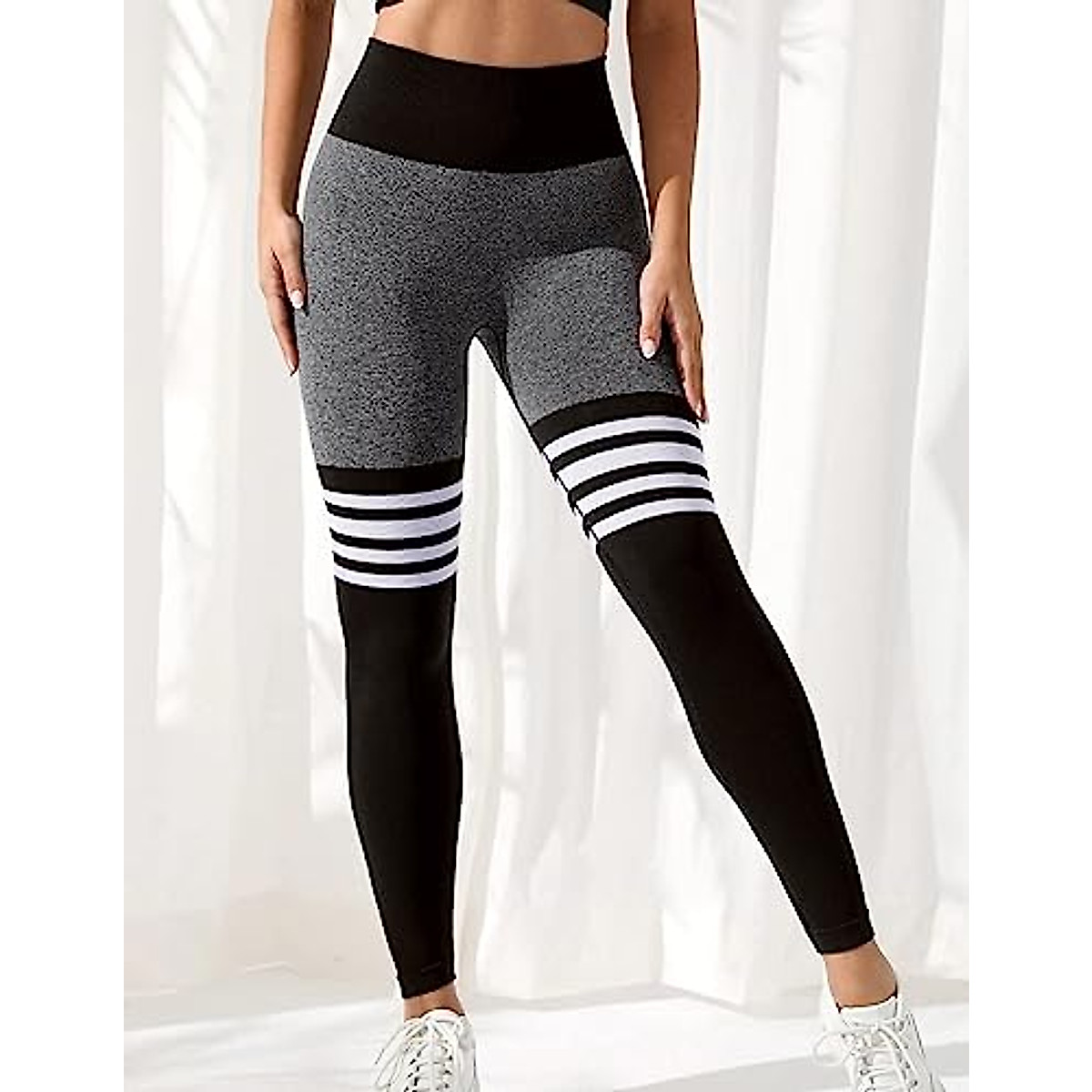 CFR Women Scrunch Butt Lifting Seamless Leggings High Waist Stretchy Workout Fitness Yoga Pants Tummy Control Gym Tights #4 Pants Stripe Black,M
