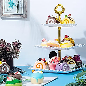 Gandeer 6 Sets of 3 Tier Plastic Cupcake Stand, White Plastic Tiered Serving Stand for Cupcake Stands for Dessert Table Mini Cake Fruit Snack Square Dessert Display Trays for Wedding Birthday