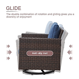 HUMMUH Outdoor Swivel Chairs,PE Wicker Patio Furniture Rocker Glider Chairs for Porch Balcony Deck Garden