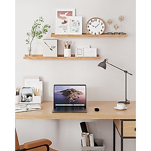 Axeman Oak Floating Shelves 36 Inch Picture Ledge Shelf Set of 2, Solid Wood Shelves with Lip for Wall Decor Storage Bedroom Living Room Bathroom Kitchen, Natural Oak