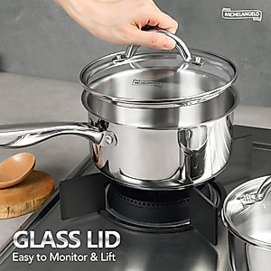 MICHELANGELO Saucepan Set 6pc, 18/10 Stainless Steel Sauce Pan with Lid, Tri-Ply Bottom Sauce Pot Set, Nonstick Saucepan, Induction Compatible, 1QT & 2QT &3QT