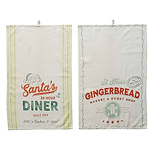 Creative Co-op Santa's Diner & Gingerbread Shop Set of 2 Kitchen Towels All Cotton Christmas