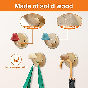 UKQRRTC 4Pcs Mushroom Wall Hooks Wood Wall Hanging Hooks Wall Mounted Towel Hooks Decorative Coat Hooks for Home Bathroom Cloakroom