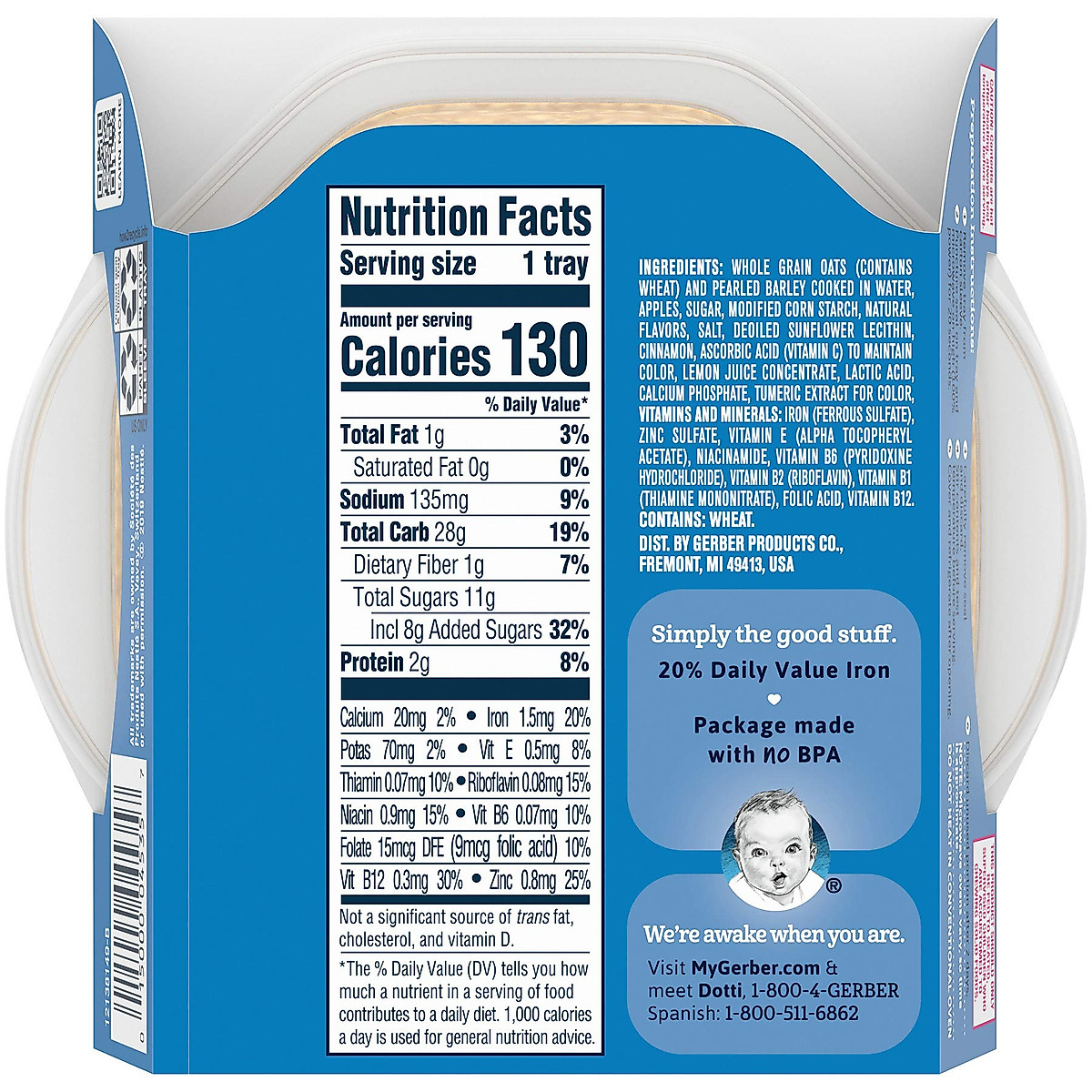 Gerber Breakfast Buddies Toddler Cereal, Oatmeal & Barley Apple Cinnamon Cereal, Non-GMO Whole Grain Oats & Real Fruit, Made for Toddlers, 4.5 OZ Tray (Pack of 4)