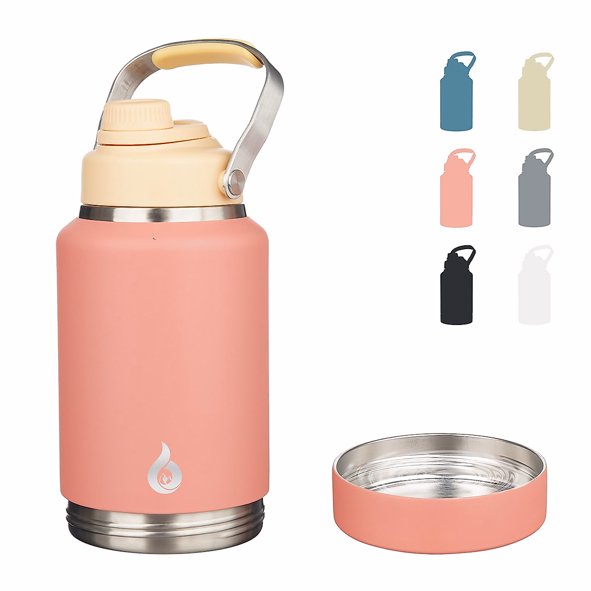 BJPKPK 64oz Insulated Water Bottles, Dishwasher Safe Half gallon Water Bottle with Metal Handle, BPA Free Spout Lid & Detachable Bowl, Large Stainless Steel Water Jugs, Pink