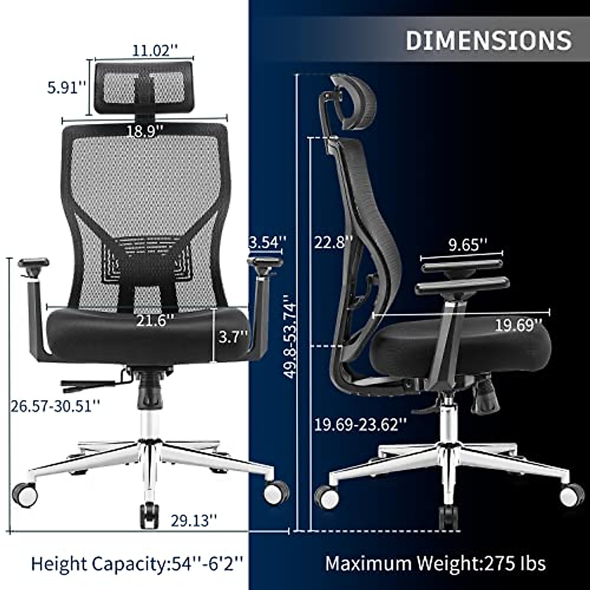 MOLENTS Ergonomic Office Chair,Mesh Computer Chair,Home office Desk Chair with Seat Slider,Adjustable Lumbar Support,Headrest,3D Armrest,Tilt Function,Comfort Swivel Executive Chair Rolling Task Chair