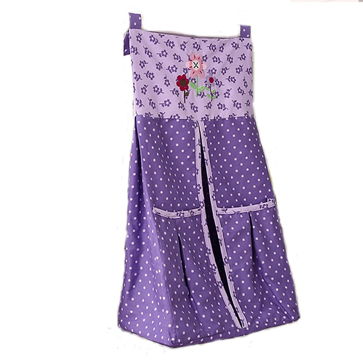 6 PCs Purple Elephant Nursery Crib Bedding Set Violet Embroidery Elephant Theme Baby Cot Bedding Set Quilt , Fitted Sheet , Skirt , Diaper Storage Bag ,Changing Cover, Window Valance,28 x 52''