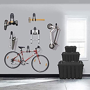 Garage Hooks, 12 Pack Wall Storage Hooks with 2 Extension Cord Storage Straps, Heavy Duty Tool Hangers for Utility Organizer, Wall Mount Holders for Garden Lawn Tools, Ladders Hanger, Bike (Black)