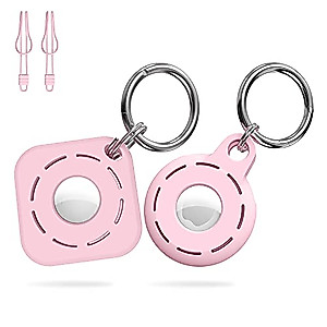 MILPROX Silicone Case Compatible for AirTag (2021) 2 Pack, Soft Anti-Scratch Shockproof Protective Full Body Air Tag Skin Cover with Keychain Carabiner and Rope for AirTag Finder - Pink