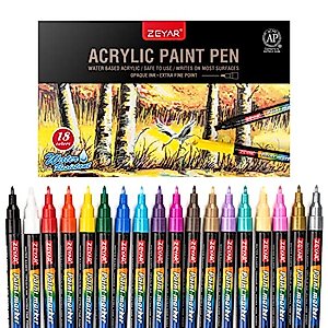 ZEYAR Premium Acrylic Paint Pen, Water Based, Extra Fine Point, 18 Colors, Odorless, Acid Free and Safe, Opaque Ink, Environmental Friendly, AP Certified