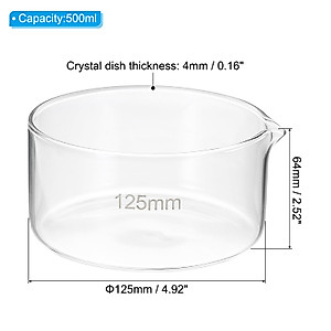 PATIKIL 500ml Crystallizing Dish, Borosilicate Glass Crystallizing Dished with Spout Flat Bottom Lab Dish Evaporation Dishes Transparent for Laboratory Kitchen Science Classroom