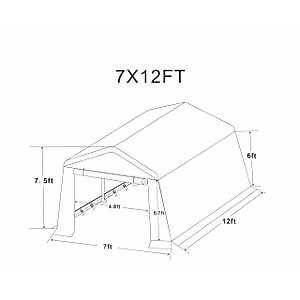 7x12ft Heavy Duty Outdoor Portable Garage Ventilated Canopy carports/Pool Canopy/Portable Outdoor Tent with All-Season Tarp (7x12ft Grey)