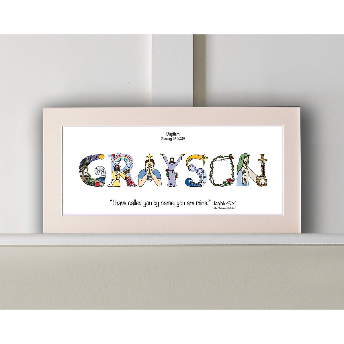 The Christian Alphabet Personalized Baptism gifts for boys 10x20 inches matted print optional frame custom baptism gift for baby boys
