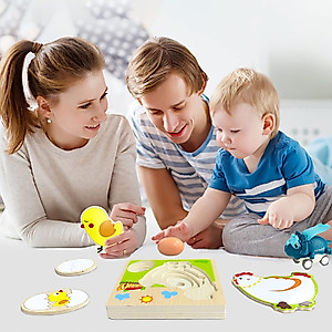 Funsland Wooden Puzzles for Toddlers Age 1-3, Montessori Toddler Toys Jigsaw Chick Growth Toddler Puzzles Ages 2-4, Educational Learning Puzzles for Kids Ages 3-5, Birthday Gifts for Baby Girls Boys