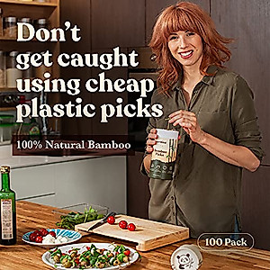 Cocktail Picks - Bamboo Skewers - Toothpicks For Appetizers-4 inch Wooden Skewers (100 Pack) - Party Toothpick for Appetizer and Cocktail Drinks.