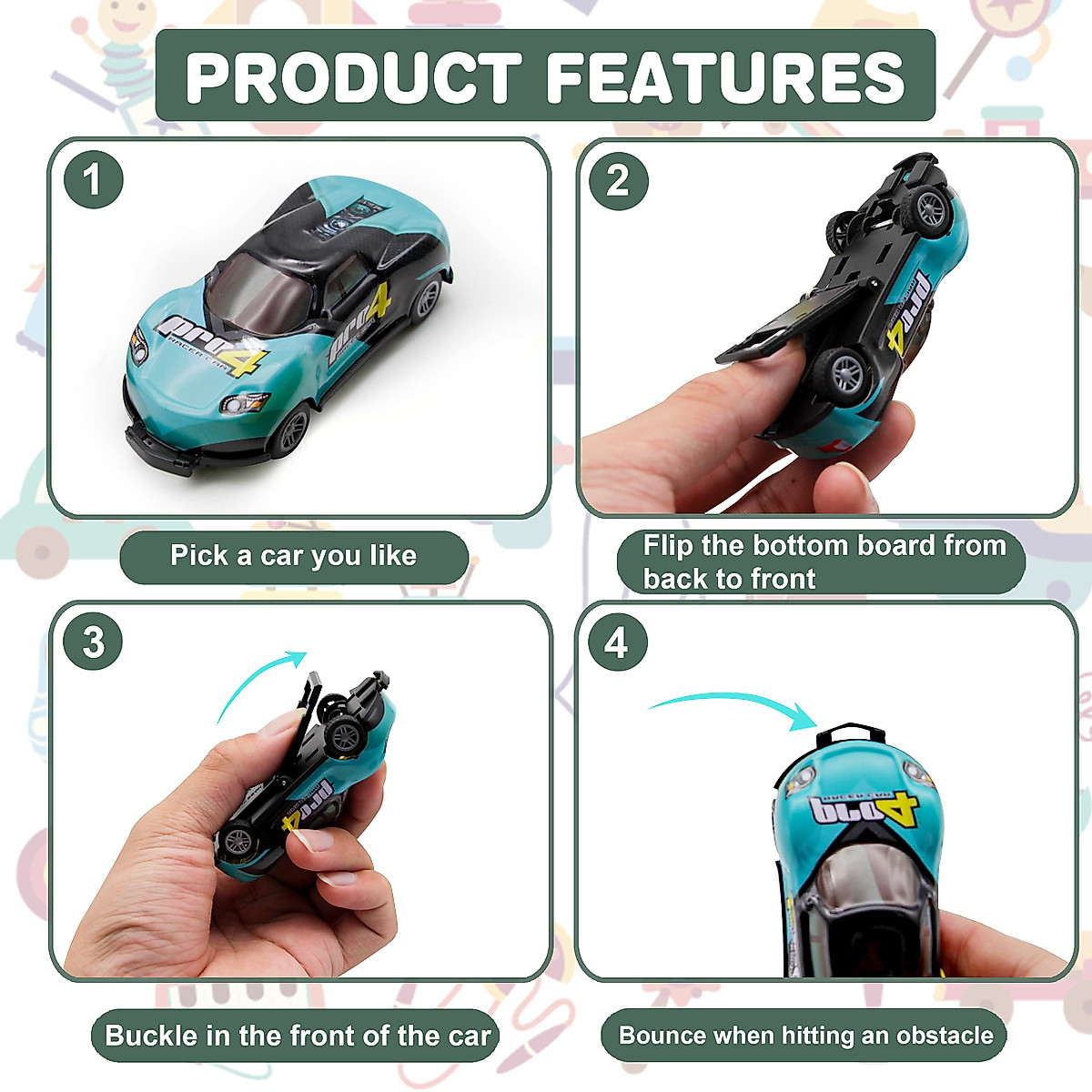 SUYPAS Metal Pull Back Cars, Ejection Vehicle Flip Crash Car 8 Cars Gift Pack Cars Toys for 4-10 Year Old Boys，Die cast Race Car Vehicles Set