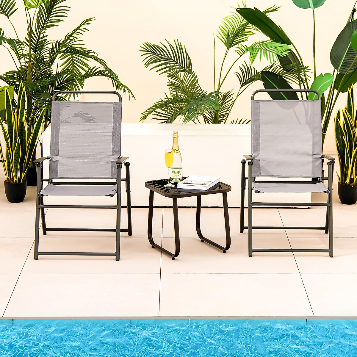 MAT EXPERT Folding Patio Chairs Set of 2, Portable Folding Chairs for Outside w/Metal Frame & High Back Support, Patio Lawn Chairs for Picnic, Camping, Beach, Backyard, Balcony, 330 lbs Capacity