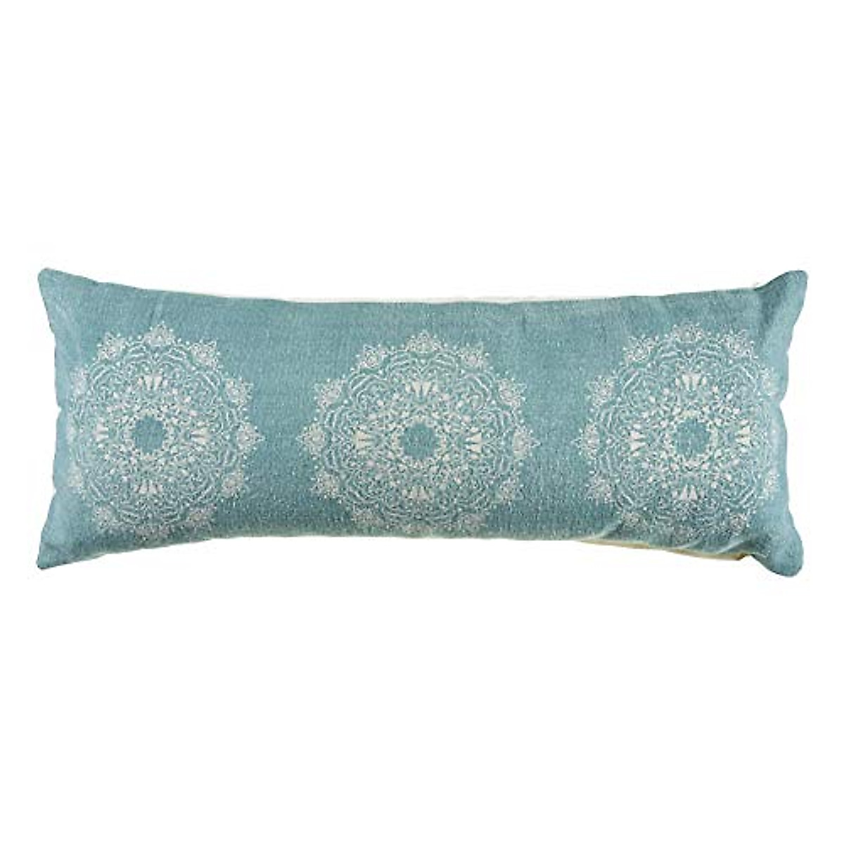 LR Home Ornate Tri-Medallion Throw Pillow, 14" x 36", Teal/Cream