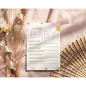 Pink and Gold Wishes for Baby, 20 Pack – Cute Words of Wisdom for Baby Girl, Baby Shower Game Planning, Guest Book Alternative, Parents Keepsake Activity, Wishing Well Birthday Ideas